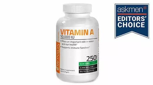 Bronson Vitamin A karama 10,000 IU nwere baajị Nhọrọ Editọ AskMen n'akụkụ aka nri elu.