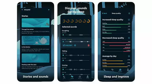 Snimke ekrana pametnog telefona aplikacije Sleep Cycle