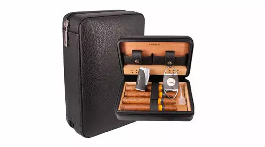 AMANCY Classic Black Leather 4 Cigar Travel Case