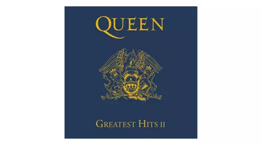 Vinylová platňa Queen Greatest Hits na bielom pozadí