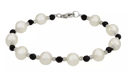 Zales Oval Cultured Dej Ntshiab Pearl Bracelet, Onyx