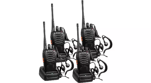 Arcshell Nofëllbar Long Range Zwee-Wee Radios mat Ouerstéck, 4 Pack