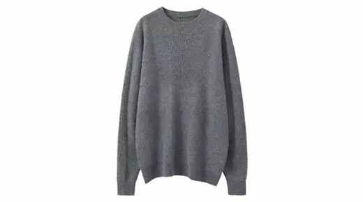 I sweatshi elihamba phambili elinezimbambo le-Cashmere Bellemere New York 100% I-Cashmere Ribbed Sweater empunga kungemuva elimhlophe