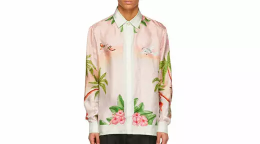 Tus txiv neej hnav Casablanca Pink Silk Surf Club Shirt