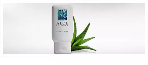 puti nga botelya sa lube sunod sa tanom nga aloe vera.