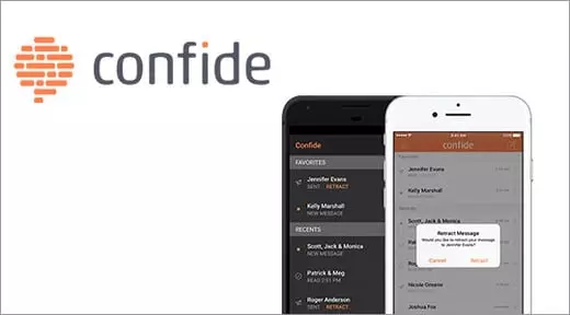 Confide sexting एपको लोगो र स्क्रिनसट