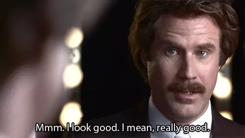 Ron Burgundy talar um hversu myndarlegur hann er.