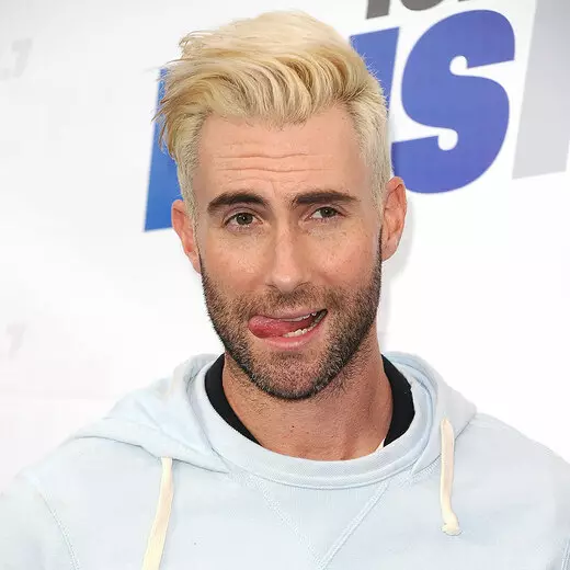 Il musicista Adam Levine indossa una felpa con cappuccio blu.