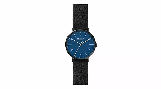 Skagen Aaren Naturals zwart lederen alternatief horloge met drie wijzers