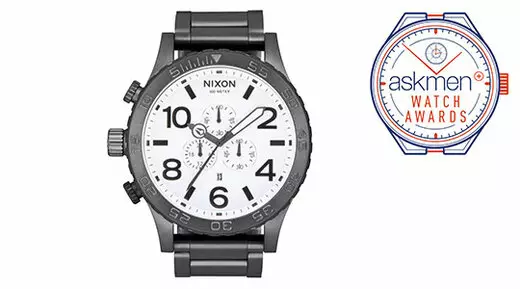 Nixon 51-30 Chrono gunmetal ባንድ እና ነጭ ክሮኖግራፍ ፊት