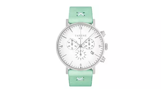 Throne Surfer Watch Seafoam Yeşil Işık Çalınan Deri Kayış Beyaz Kronograf Yüz